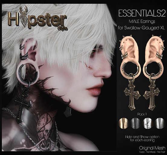 Second Life Marketplace - [Hipster Style] ESSENTIALS2 MALE Earrings ...
